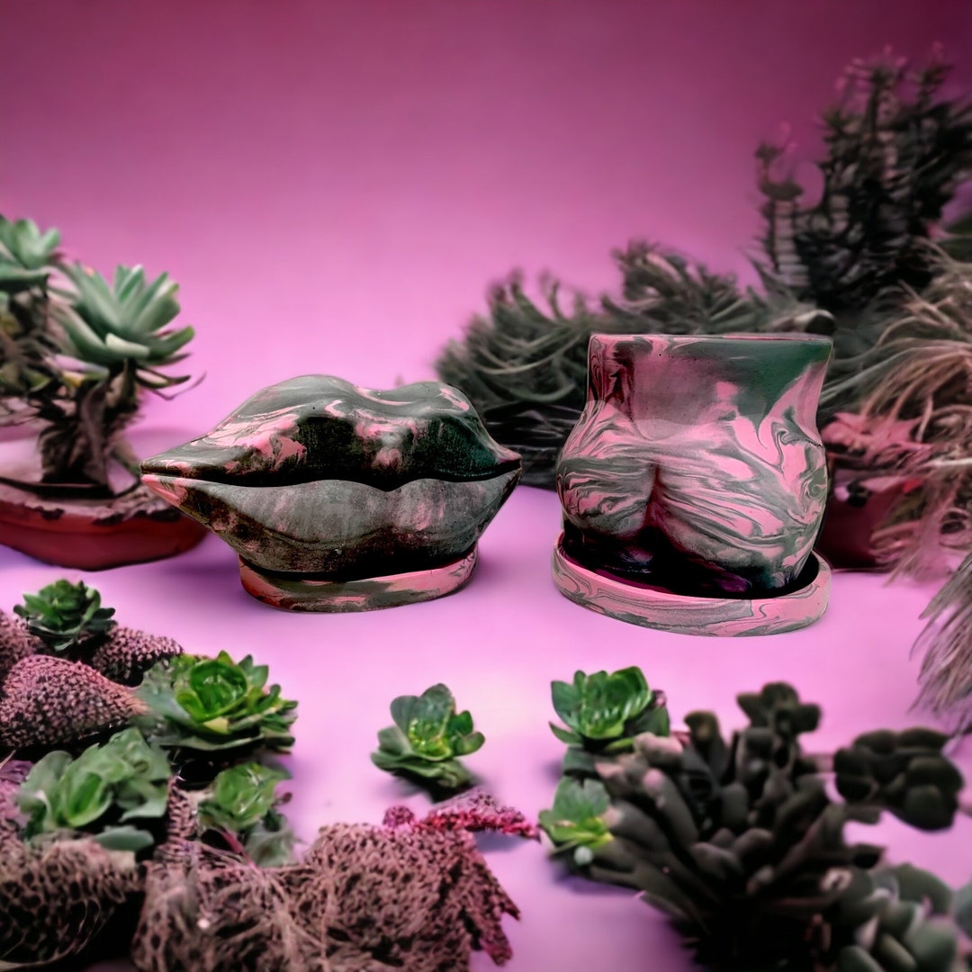 Handmade Concrete Planter Set: Lips & Butt Designs With Saucers - Etsy