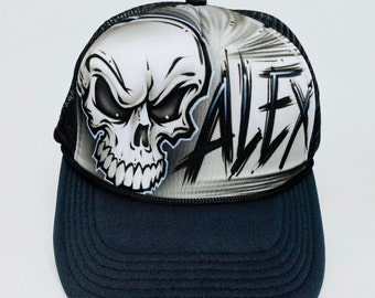 Airbrushed Trucker Hat script/print Two Word - Etsy