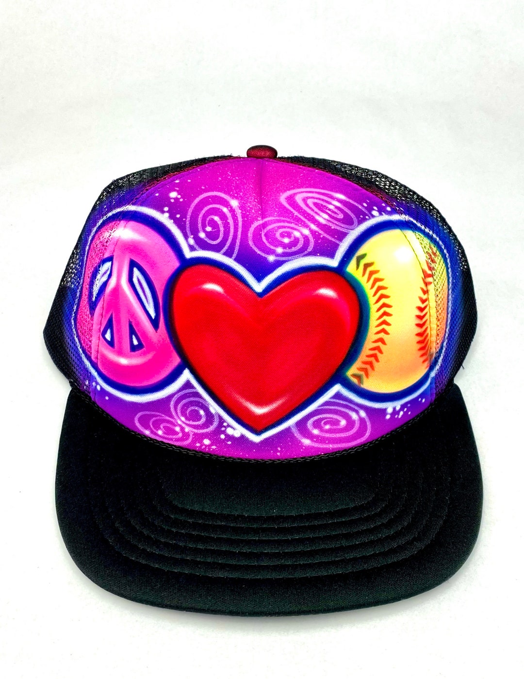 Softball Custom Name Airbrushed Trucker Hat Streetwear Hat Softball ...