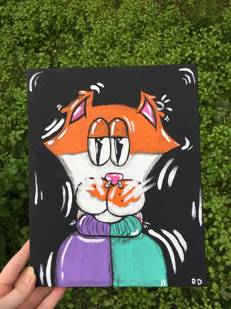 Cartoon Cat Painting Wall Decor - Etsy
