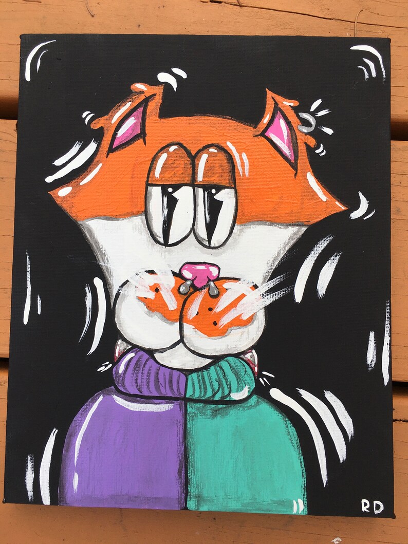 Cartoon Cat Painting Wall Decor - Etsy