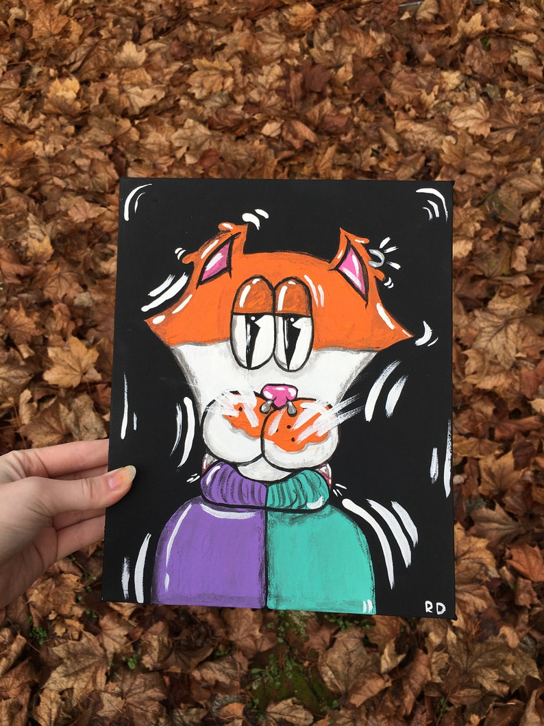 Cartoon Cat Painting Wall Decor - Etsy