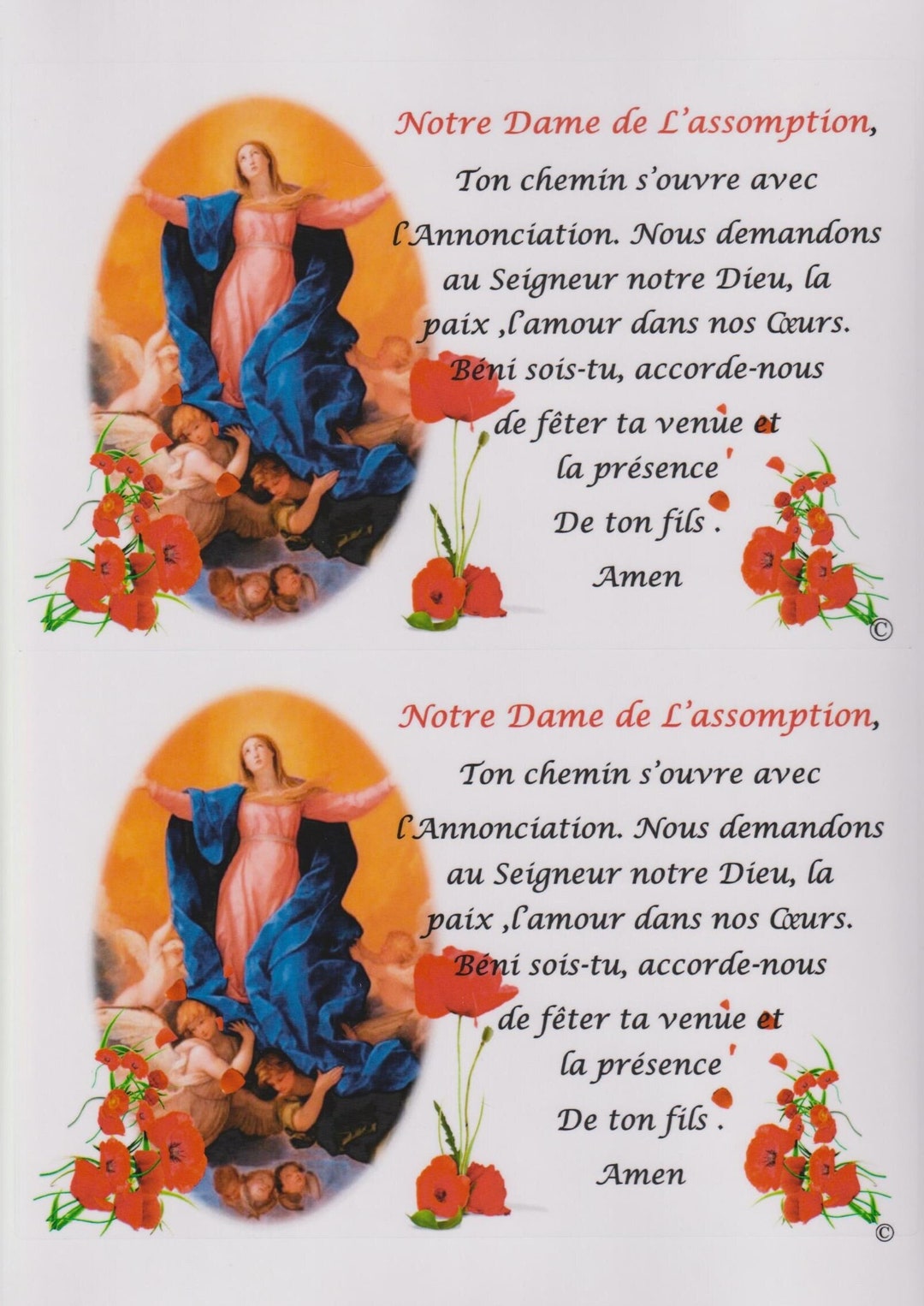 Our Lady of the Assumption Sticker for Novena Candle, A4 Sheet of 2 ...