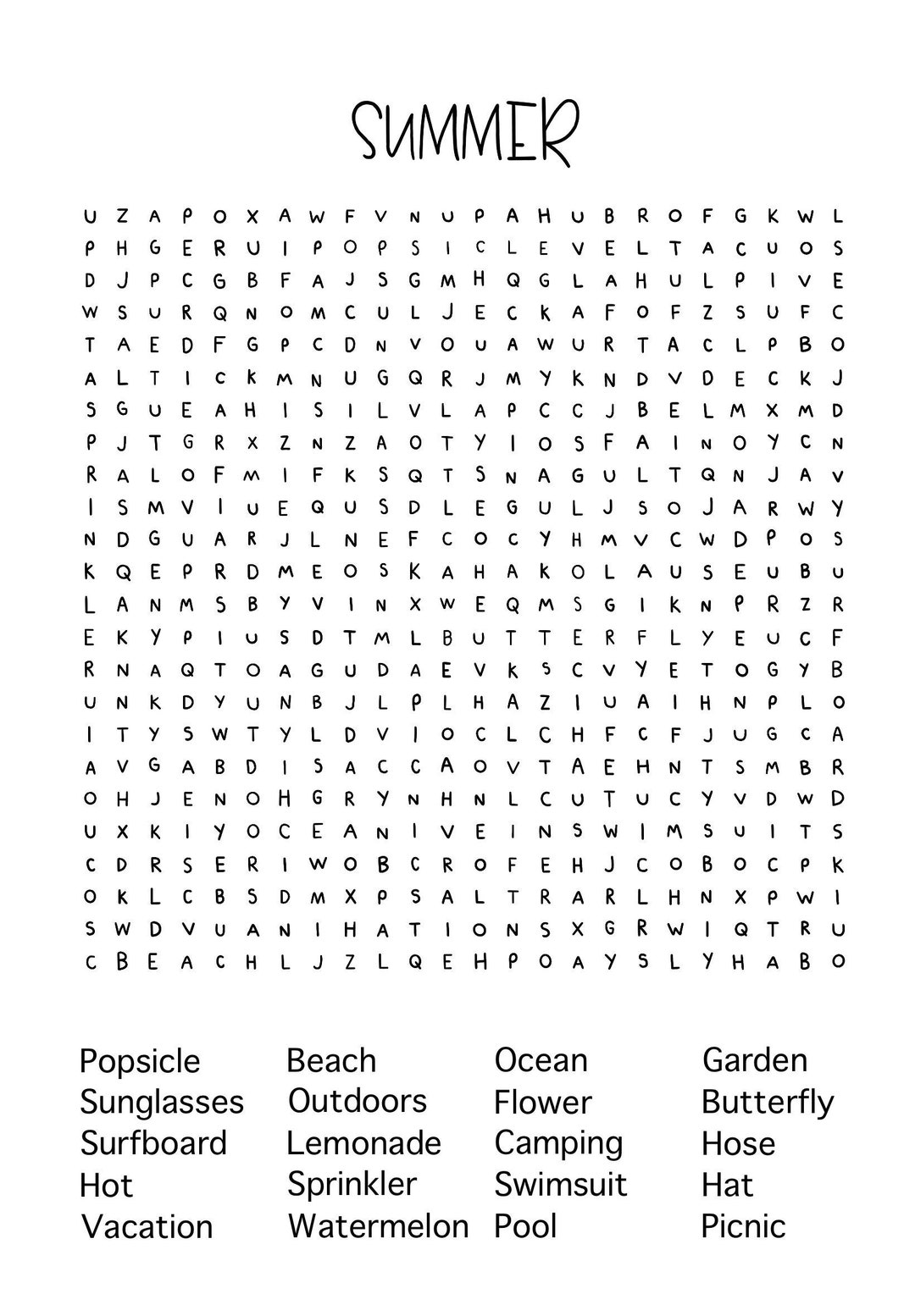 Summer Themed Word Search Instant Digital Download PNG - Etsy