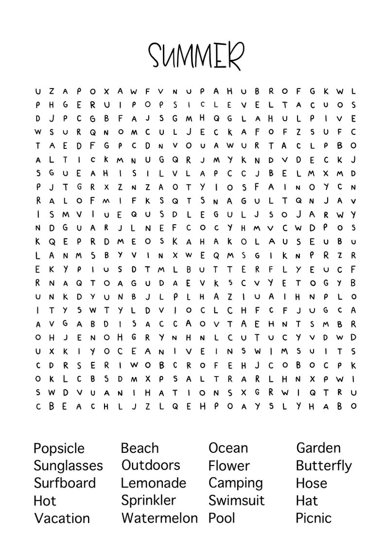Summer Themed Word Search Instant Digital Download PNG - Etsy