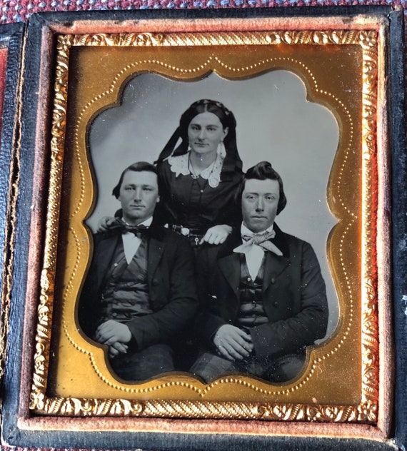 A 6th Plate Ambrotype Of Two Men And One Woman In A Complete Etsy