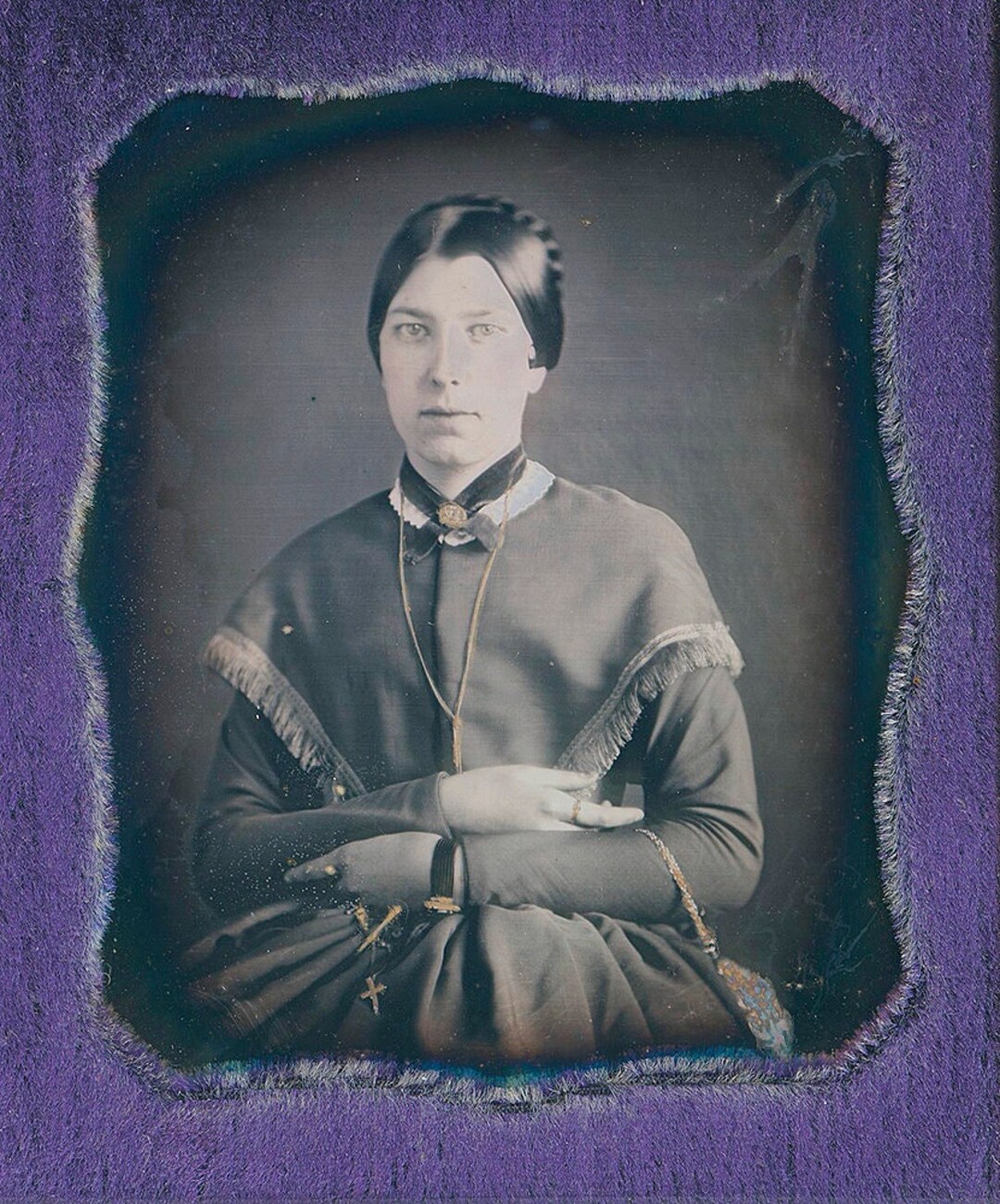 Purple Fringed Mat.6th Plate Daguerreotype, 1847 Vintage Photo.note the ...