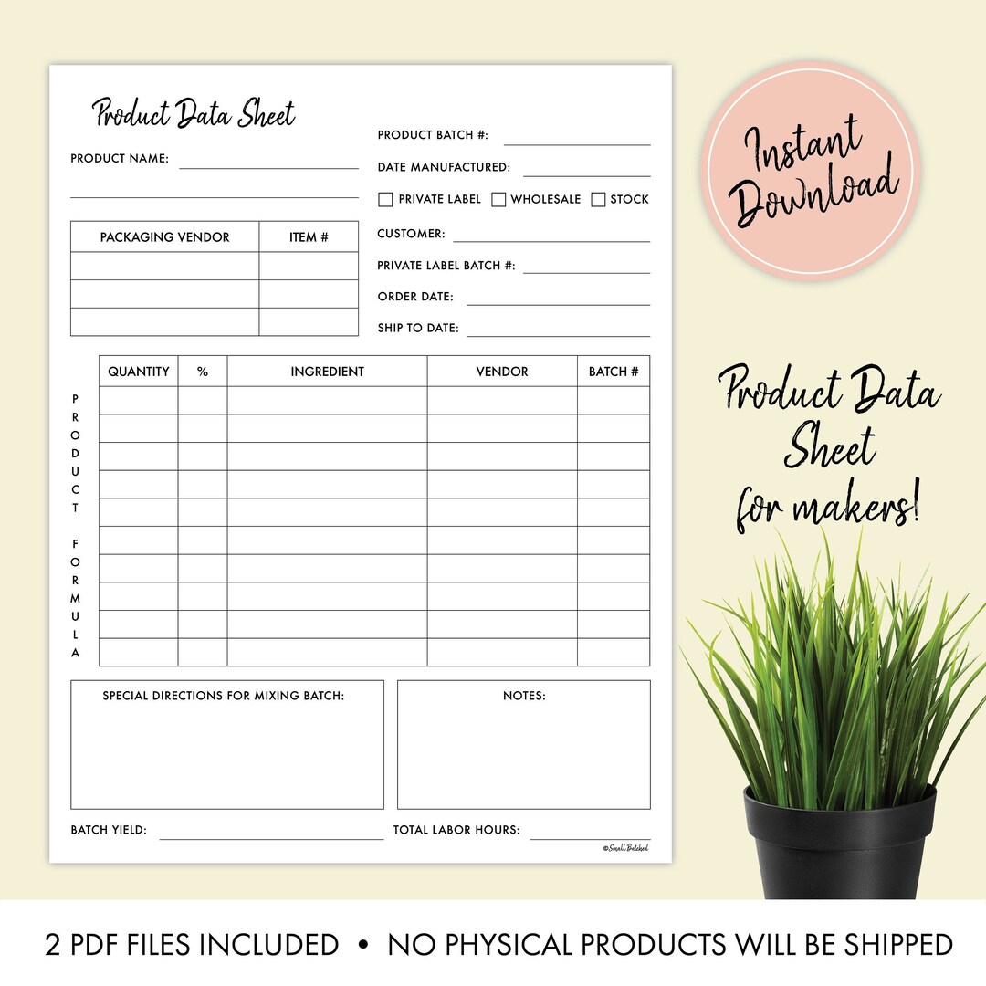 Product Data Sheet - Editable Instant Download for Soap Making, Skin ...