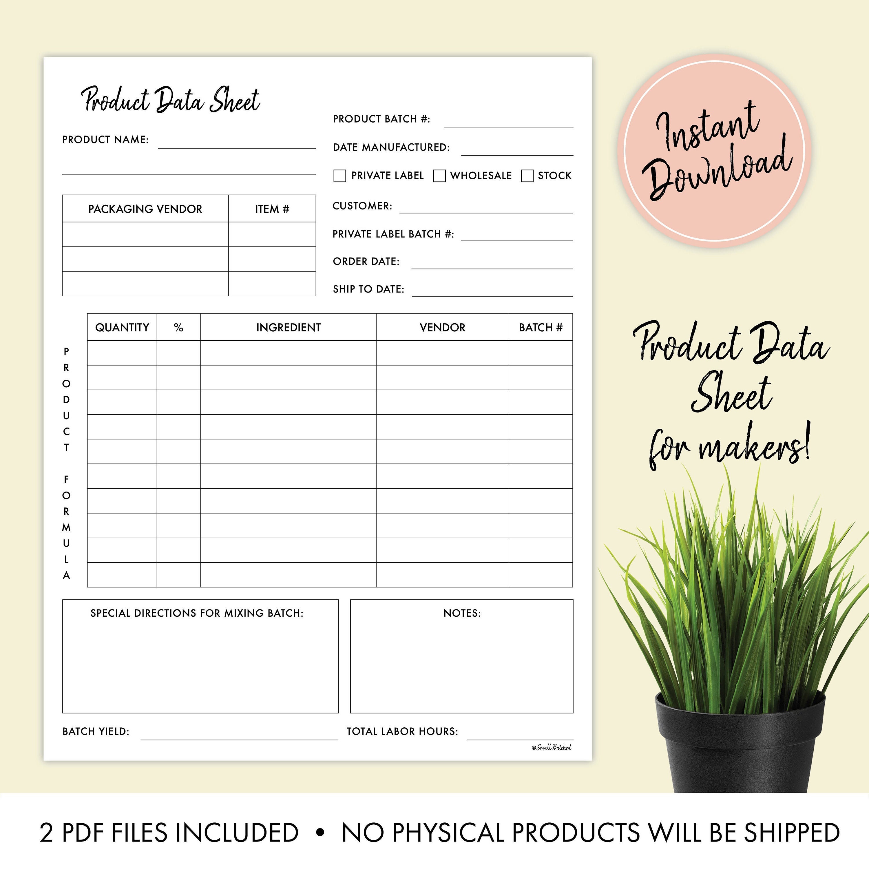 Product Data Sheet - Editable Instant Download for Soap Making, Skin ...