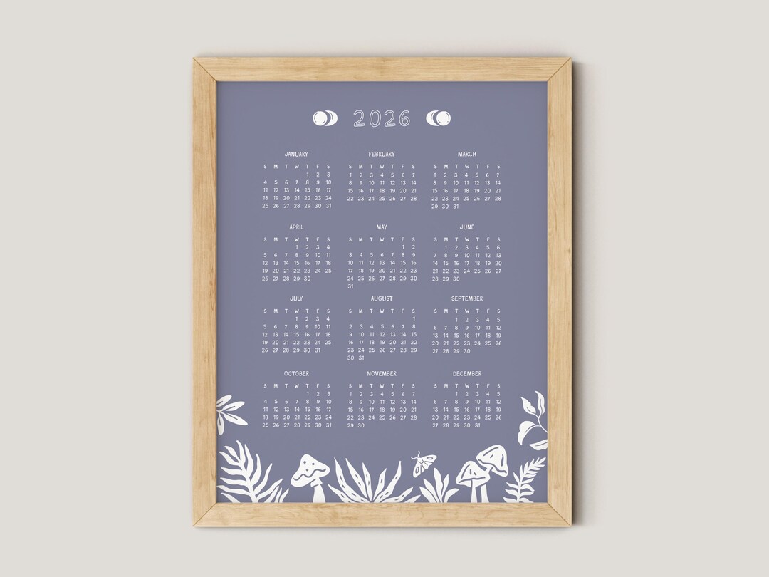 2026 Printable Wall Calendar - Cornflower Blue, Forest Theme (digital ...