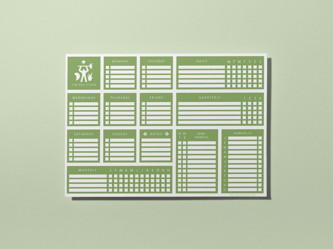 Editable Cleaning Schedule, the Big Clean - Moss Green, ADHD Cleaning ...