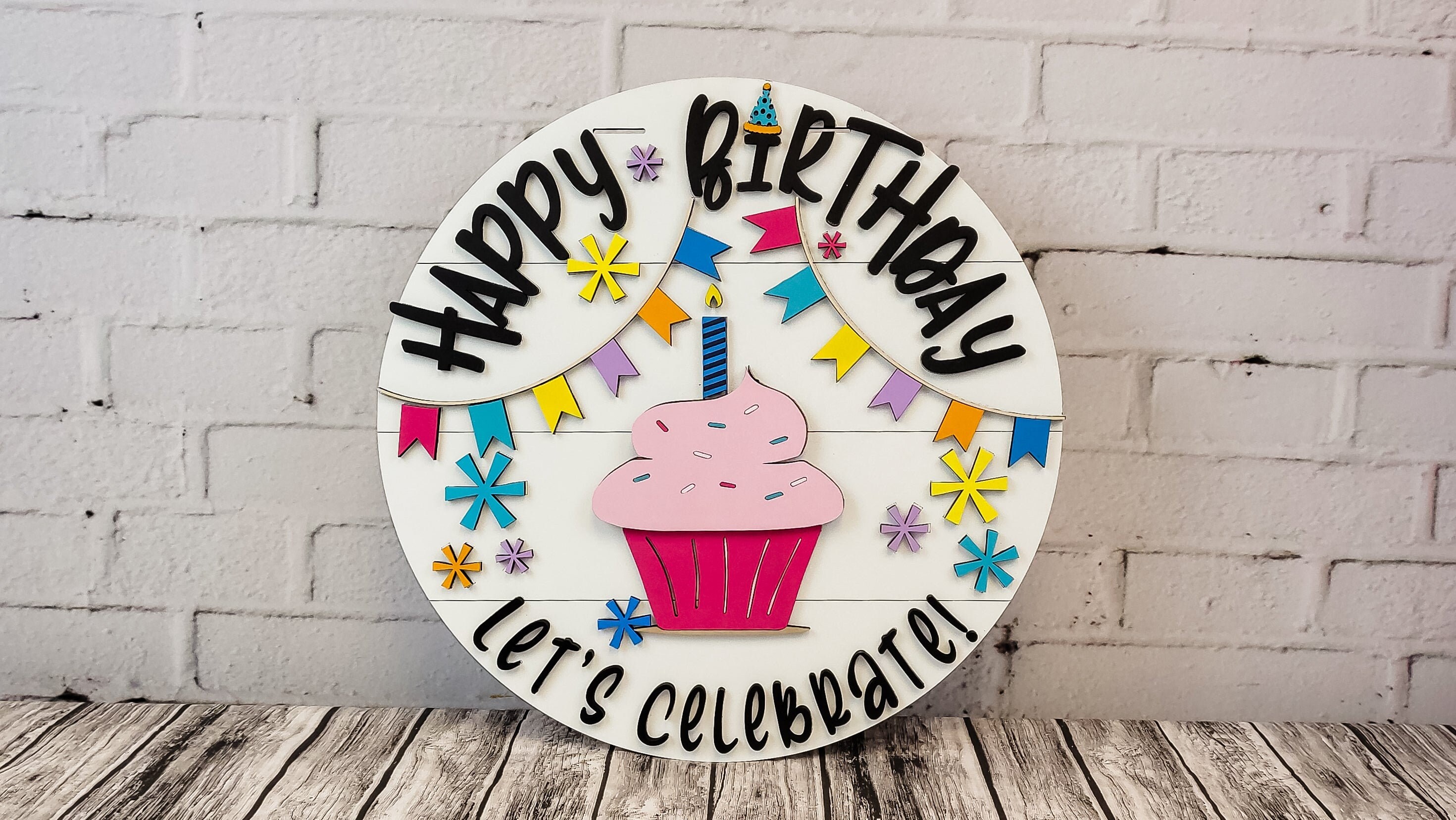 Happy Birthday Sign, Wooden Front Door Sign, Let's Celebrate Decor ...