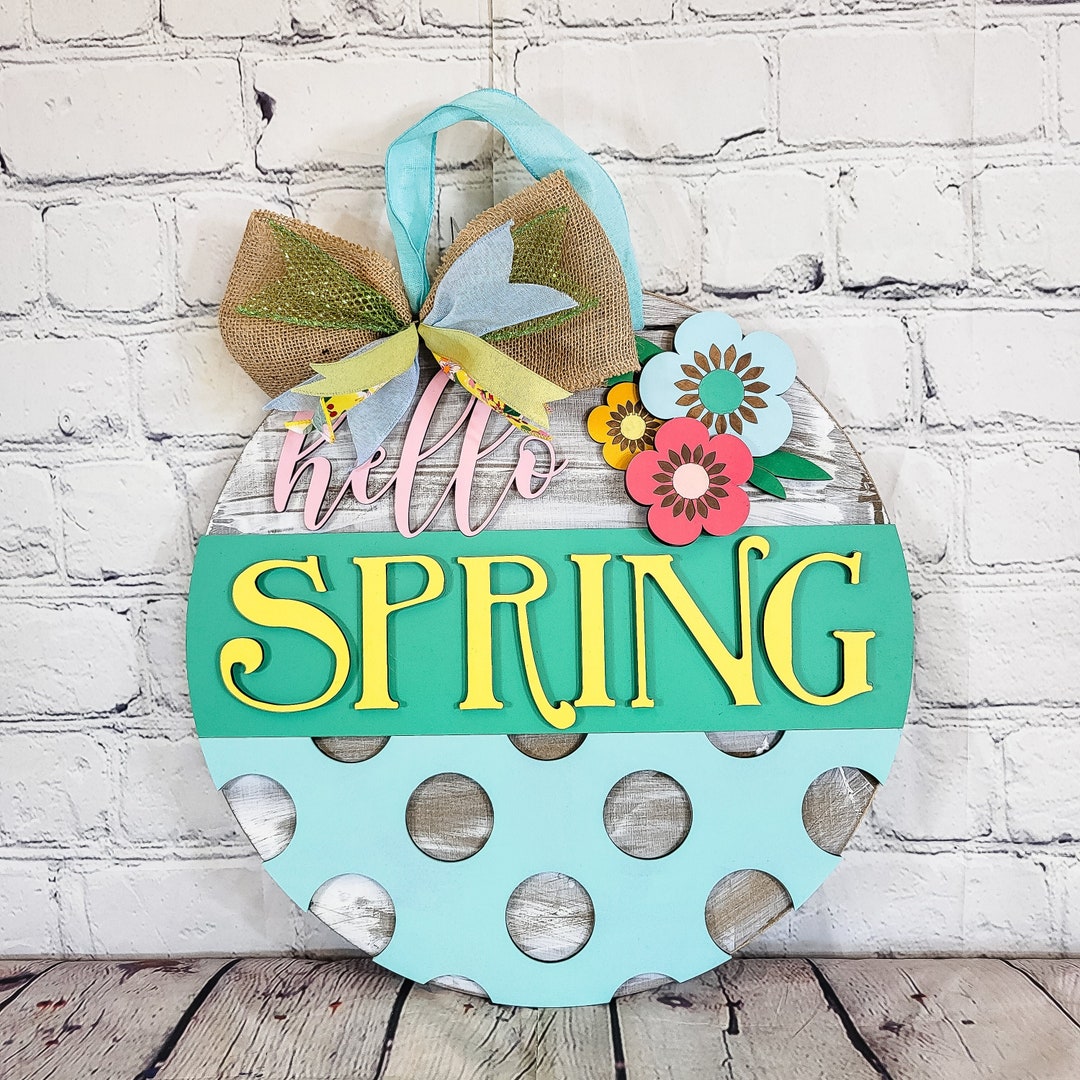 Hand Painted Hello Spring Door Hanger, Seasonal Front Door Decor ...