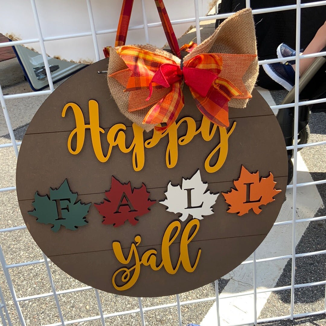 Rustic Happy Fall Y'all Wood Door Hanger, Autumn Decor, Fall Leaf Door ...