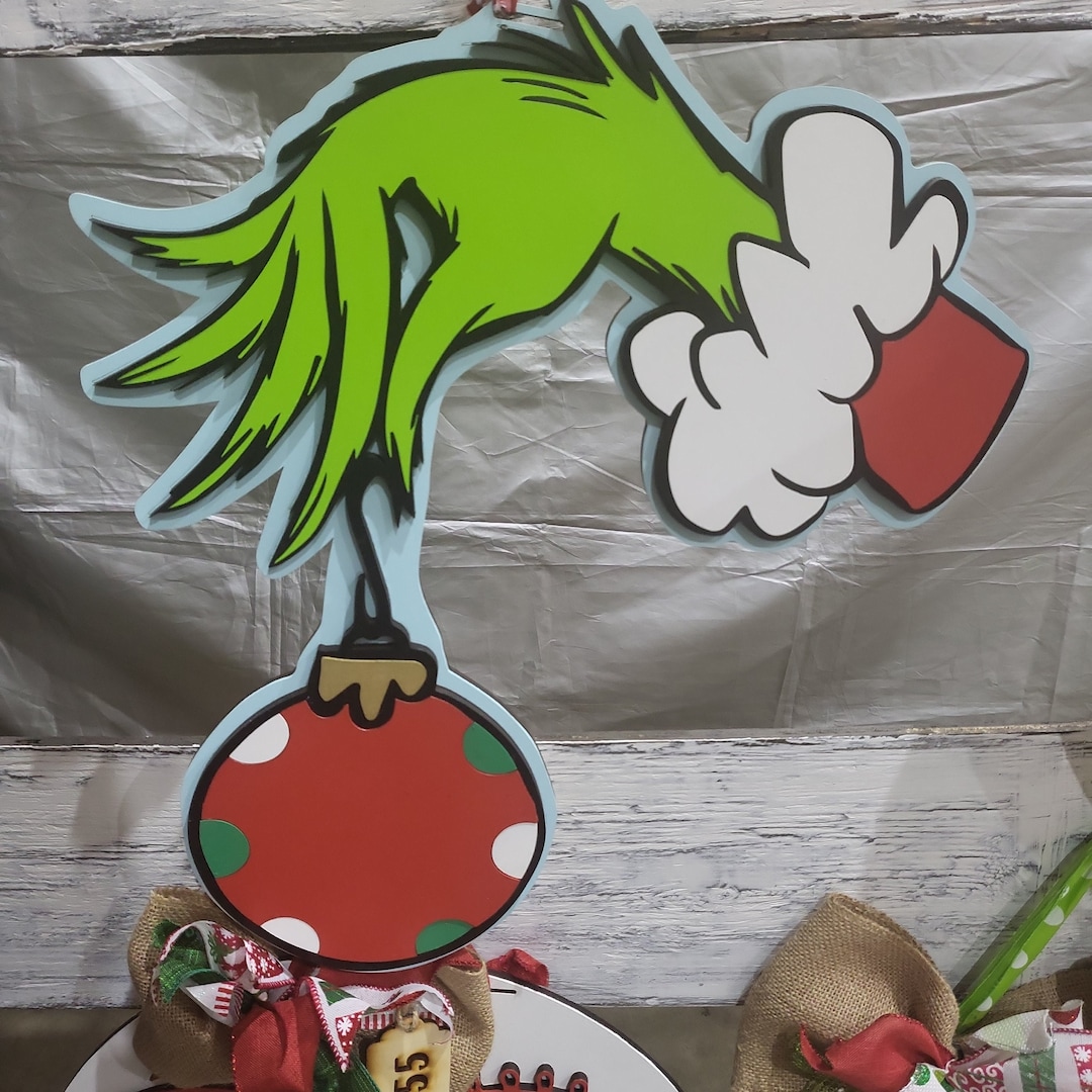 Wooden Grinch Sign for Front Door, Decorative Holiday Door Hanger ...