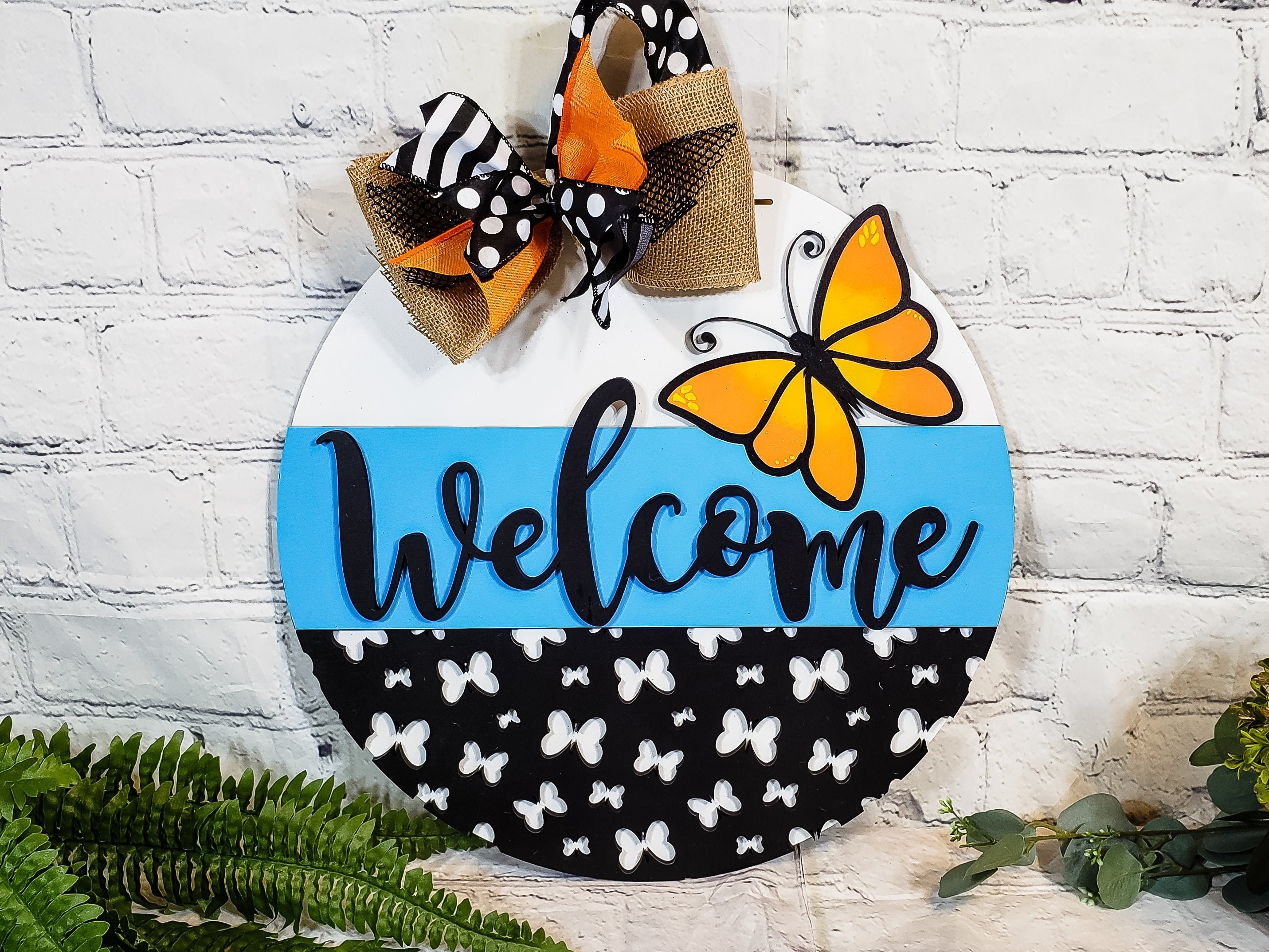 Hand Painted Butterfly Welcome Sign: 3D Rustic Door Hanger - Etsy