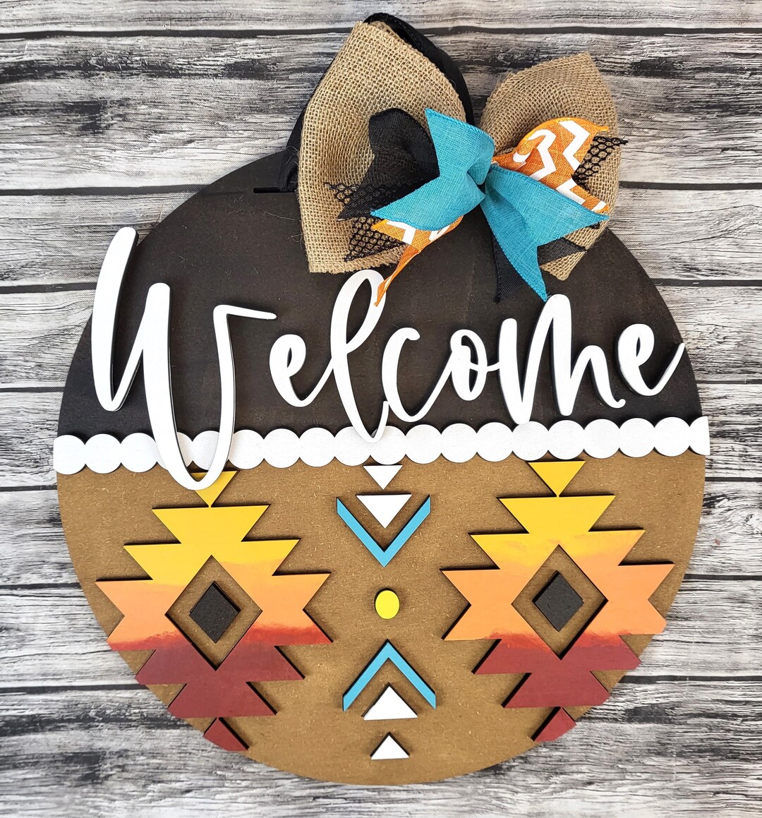 Aztec Welcome Door Hanger: Rustic Farmhouse Wood Sign - Etsy