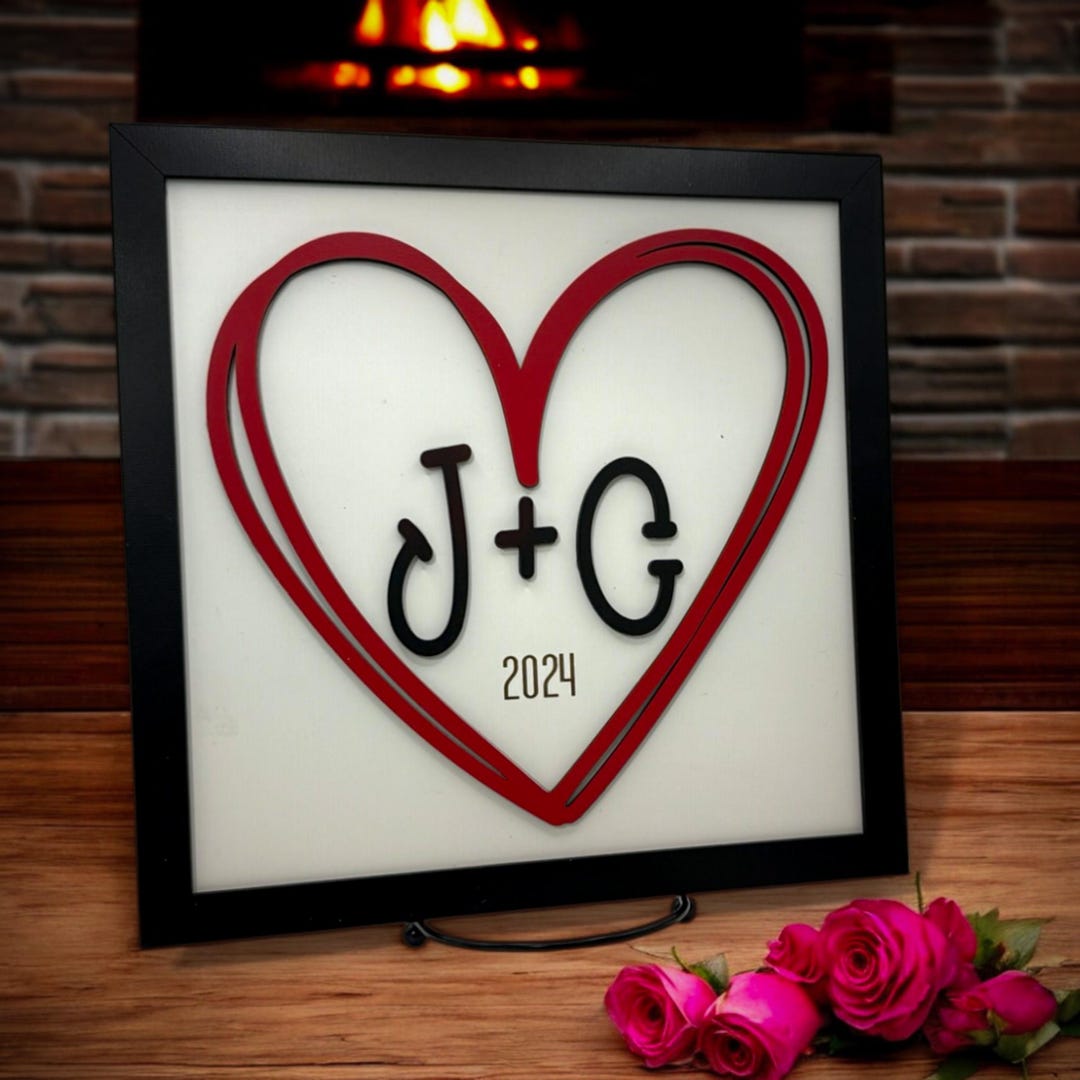 Personalized 3D Heart Sign: Laser Cut Couples Initials, Wedding ...