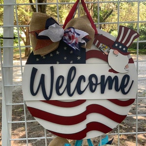 Hand Painted Wooden Welcome Sign, Decorative Front Door Sign, Patriotic ...