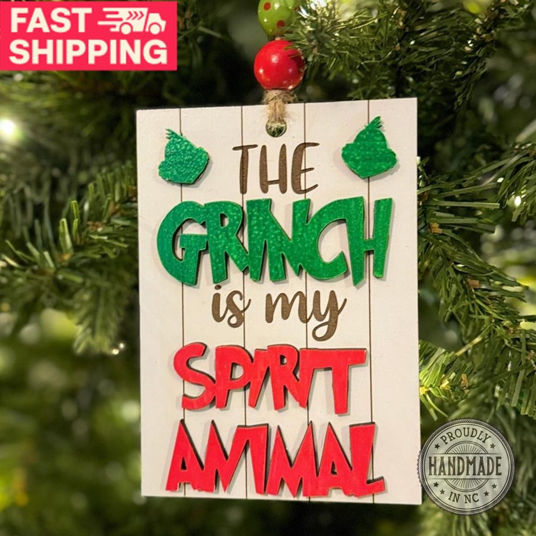 Grinch Spirit Animal Ornament: Handmade Wooden Christmas Decor - Etsy