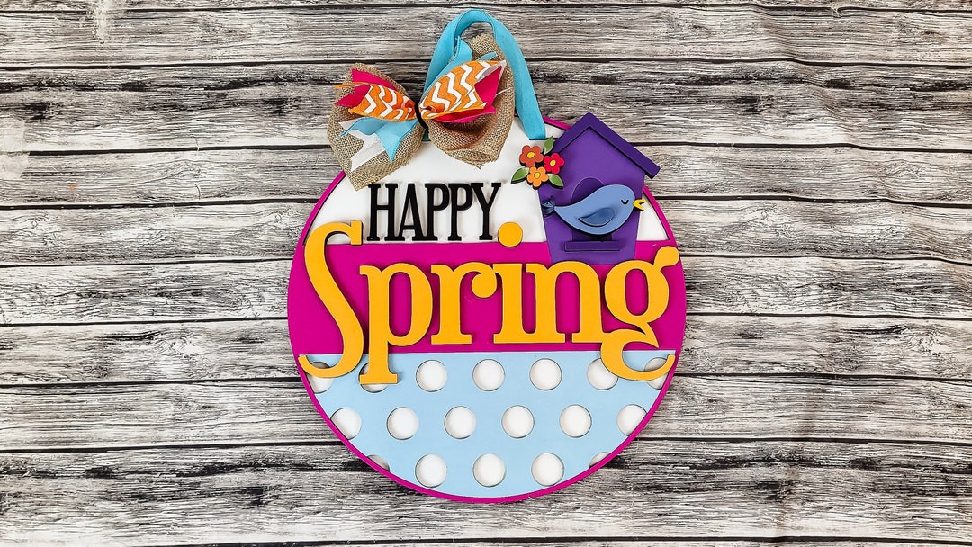 Handpainted Wood Door Sign, Happy Spring Door Hanger, Seasonal Front ...