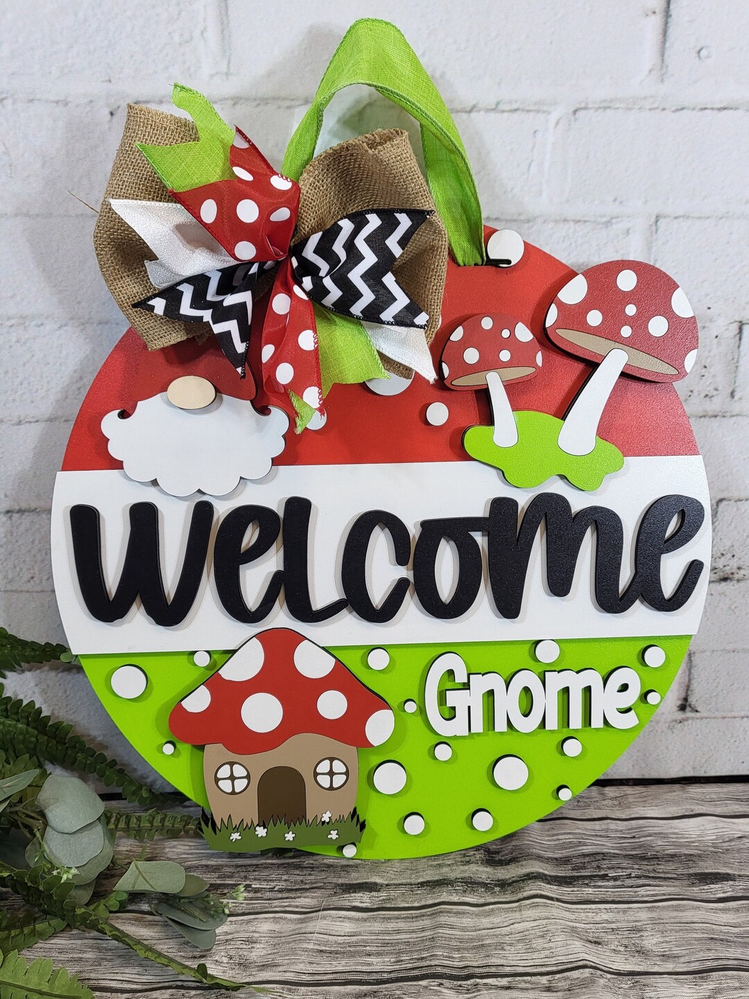 Handpainted Gnome Welcome Sign: 3D Wood Door Hanger - Etsy
