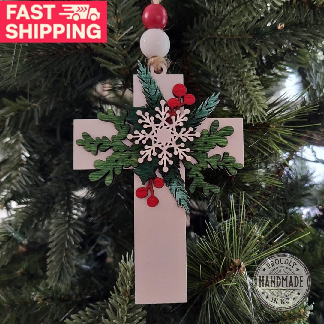 Wooden Christmas Cross Ornament: Faith Snowflake Design (handmade) - Etsy