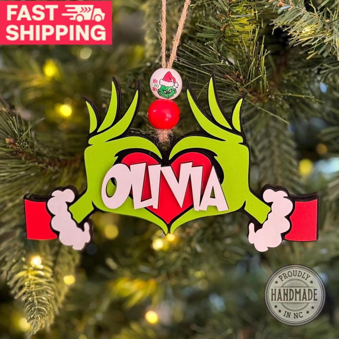 Personalized Grinch Christmas Ornament: Handmade Wooden Holiday Decor ...