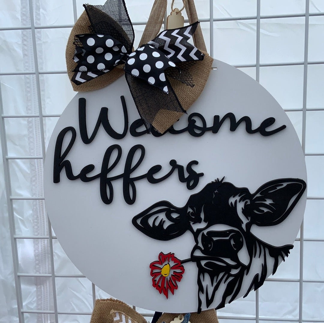 Welcome Heifers Door Hanger: Rustic Farmhouse Cow Decor - Etsy