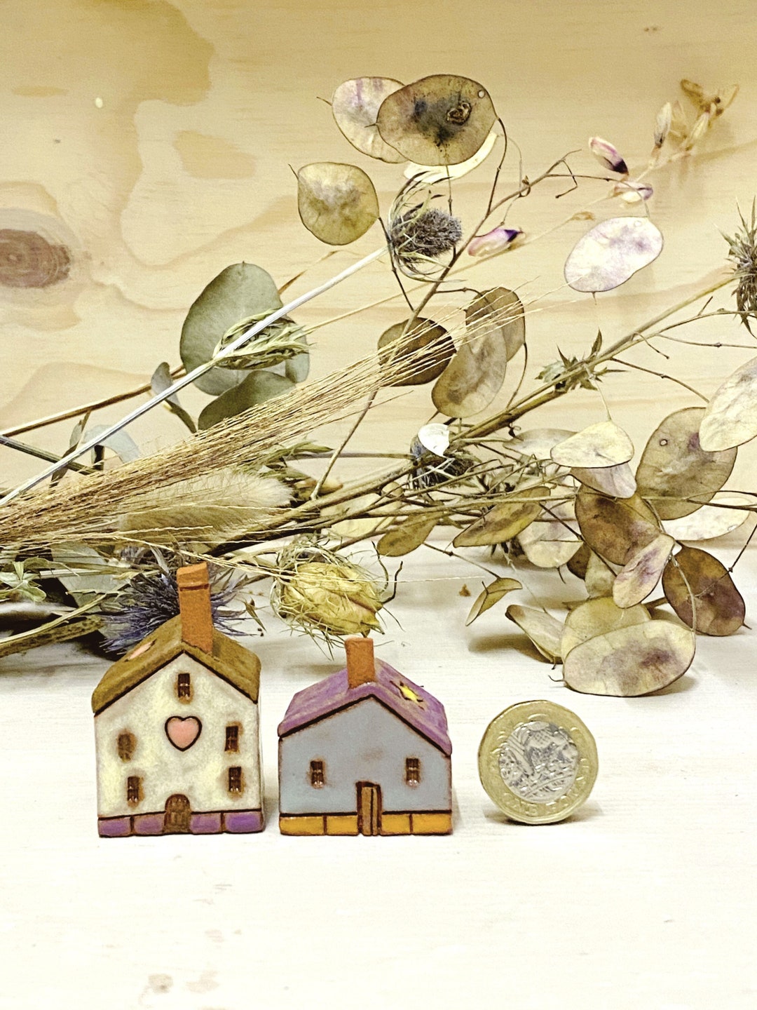 Set of 2 Tiny Ceramic House, Tiny Village, Miniature House, British ...