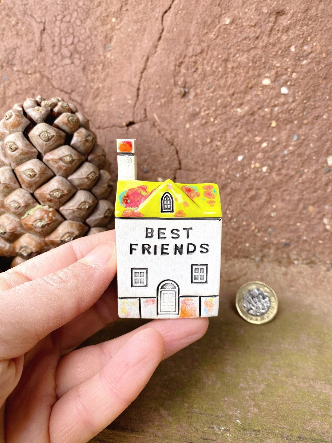 Whimsical BEST FRIENDS Tiny Ceramic House Adorable Home Decor for Bffs ...