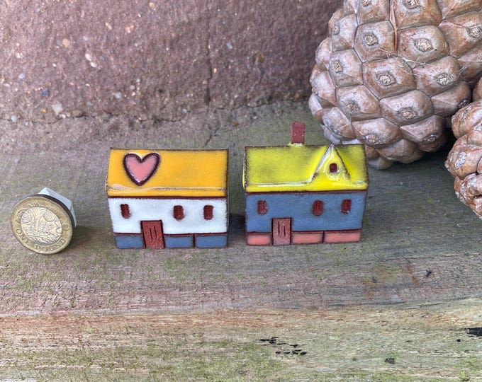 Set of 2 Tiny Ceramic Houses, Mini House, British Houses, Pottery ...