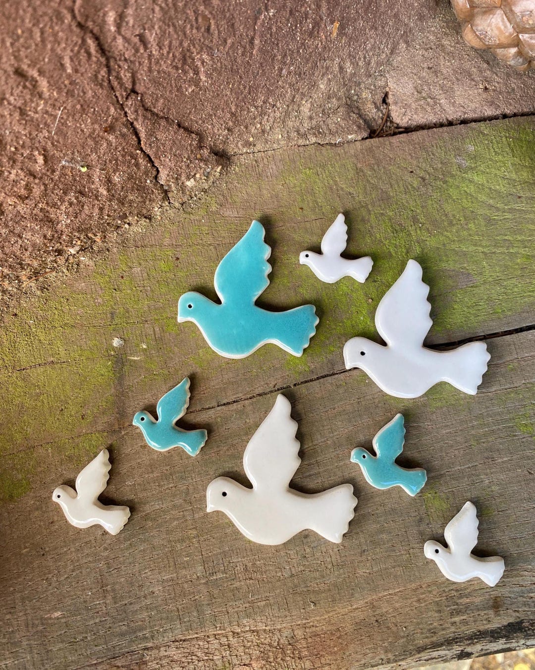 Handmade DIY Mosaic Bird Shape Tiles, Ceramic Mosaic Blue White Bird ...