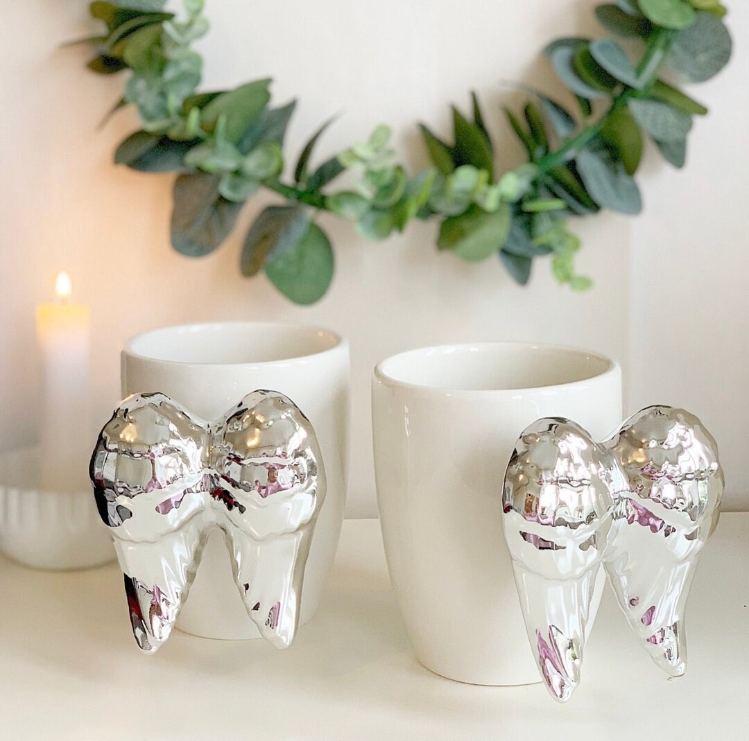 Silver Angel Wings Tea Mug, Coffee Mug, Decorated Mug, Housewarming ...