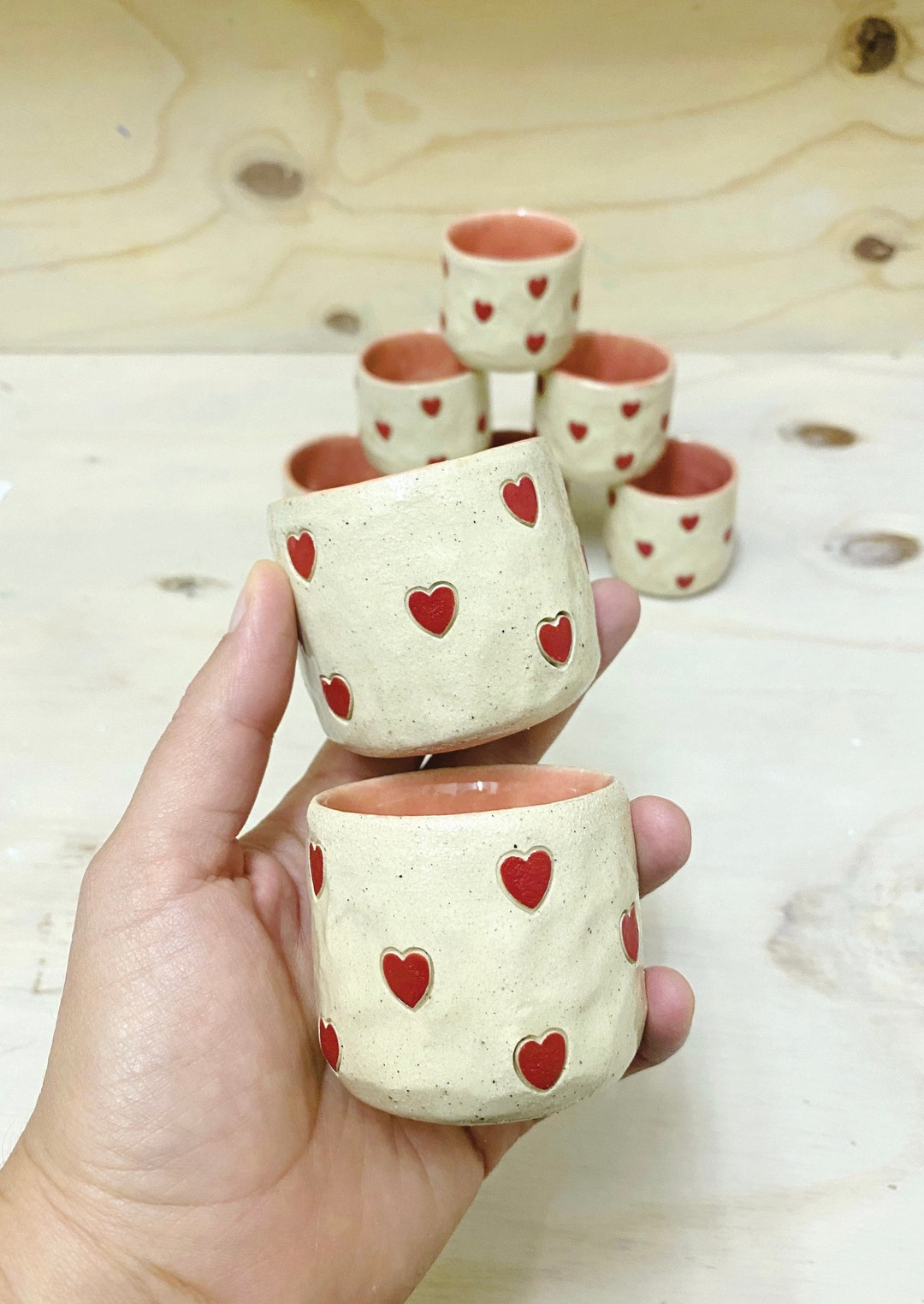 Handmade Espresso Cups - Ceramic Tumblers With Heart Design - 2oz / 3oz ...