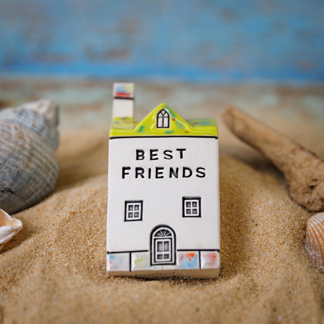 Whimsical BEST FRIENDS Tiny Ceramic House - Adorable Home Decor for ...