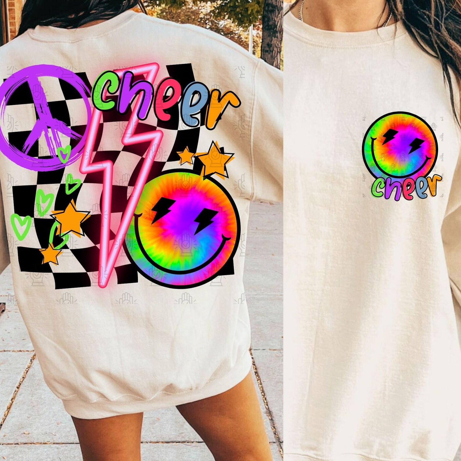 Neon Cheer Collage Design Cheerleading Design Retro Vibes Sublimation ...