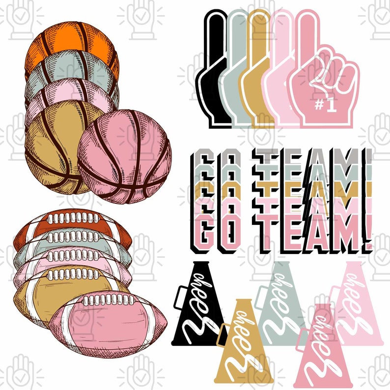 Preppy Pastel Sports Bundle, Sports Elements, PNG Bundle, Sublimation ...