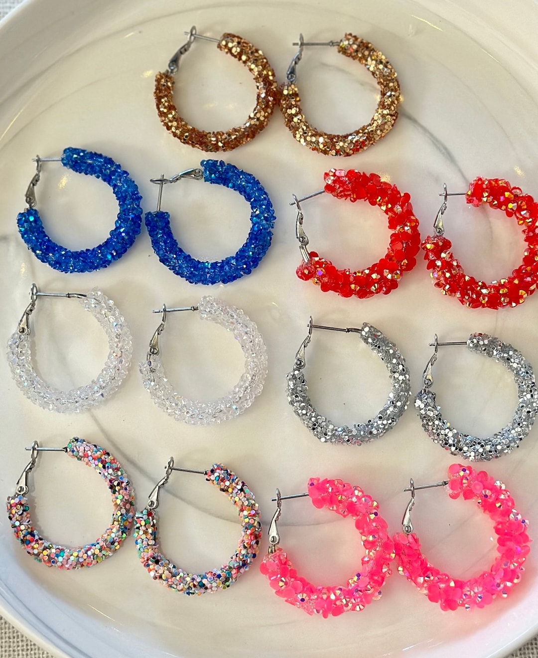 Glitter Rope Hoop Earrings Iridescent Blue Red Silver Gold Pink ...