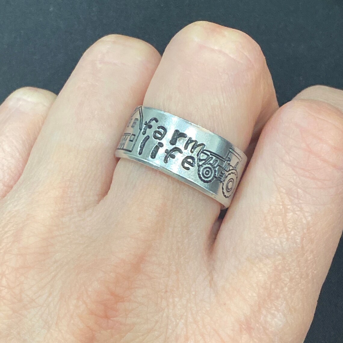 Farm Life Metal Stamped Ring, Metal Stamper Ring, Hand Stamped Jewelry ...