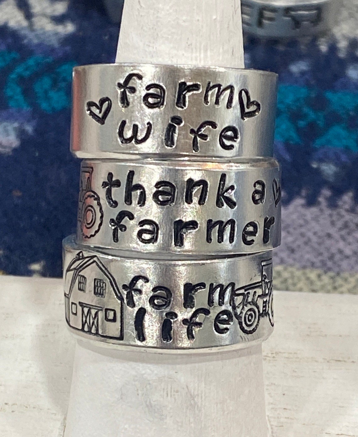 Farm Life Metal Stamped Ring, Metal Stamper Ring, Hand Stamped Jewelry ...