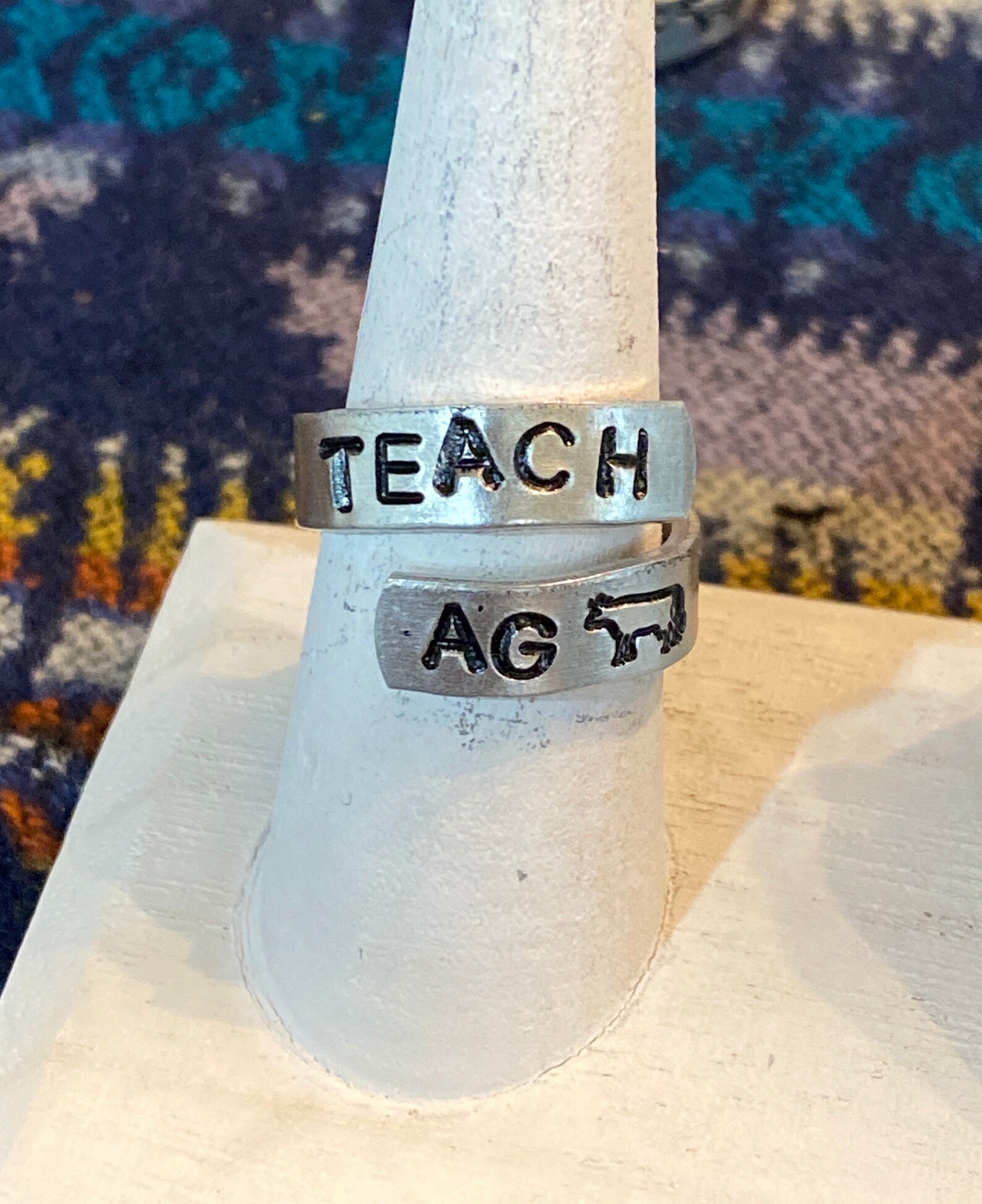 Teach Ag Metal Stamped Ring Wrap Ring Agriculture Ring Farm | Etsy