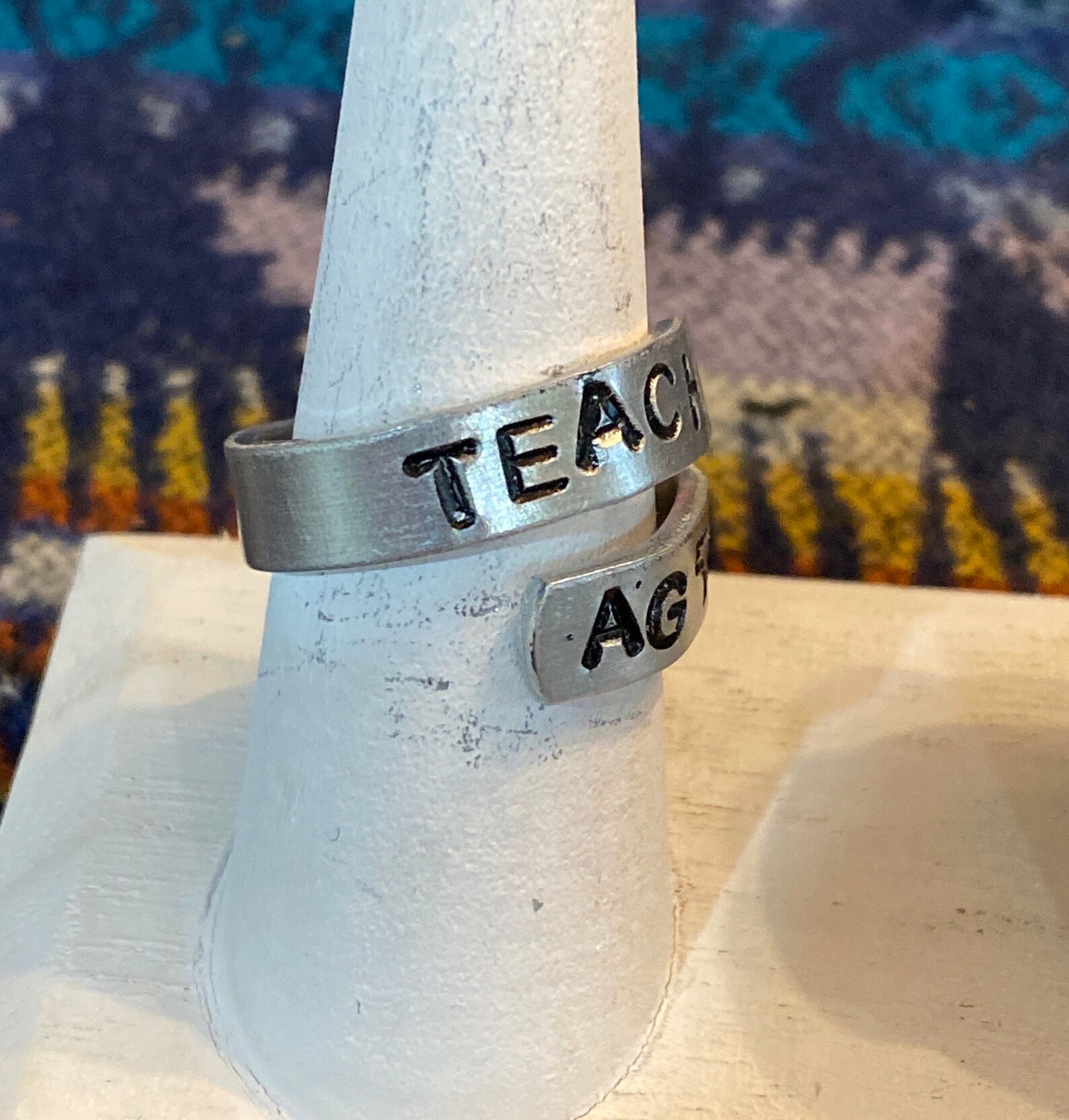 Teach Ag Metal Stamped Ring Wrap Ring Agriculture Ring Farm | Etsy