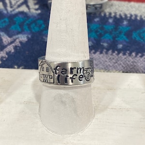 Farm Life Metal Stamped Ring, Metal Stamper Ring, Hand Stamped Jewelry ...