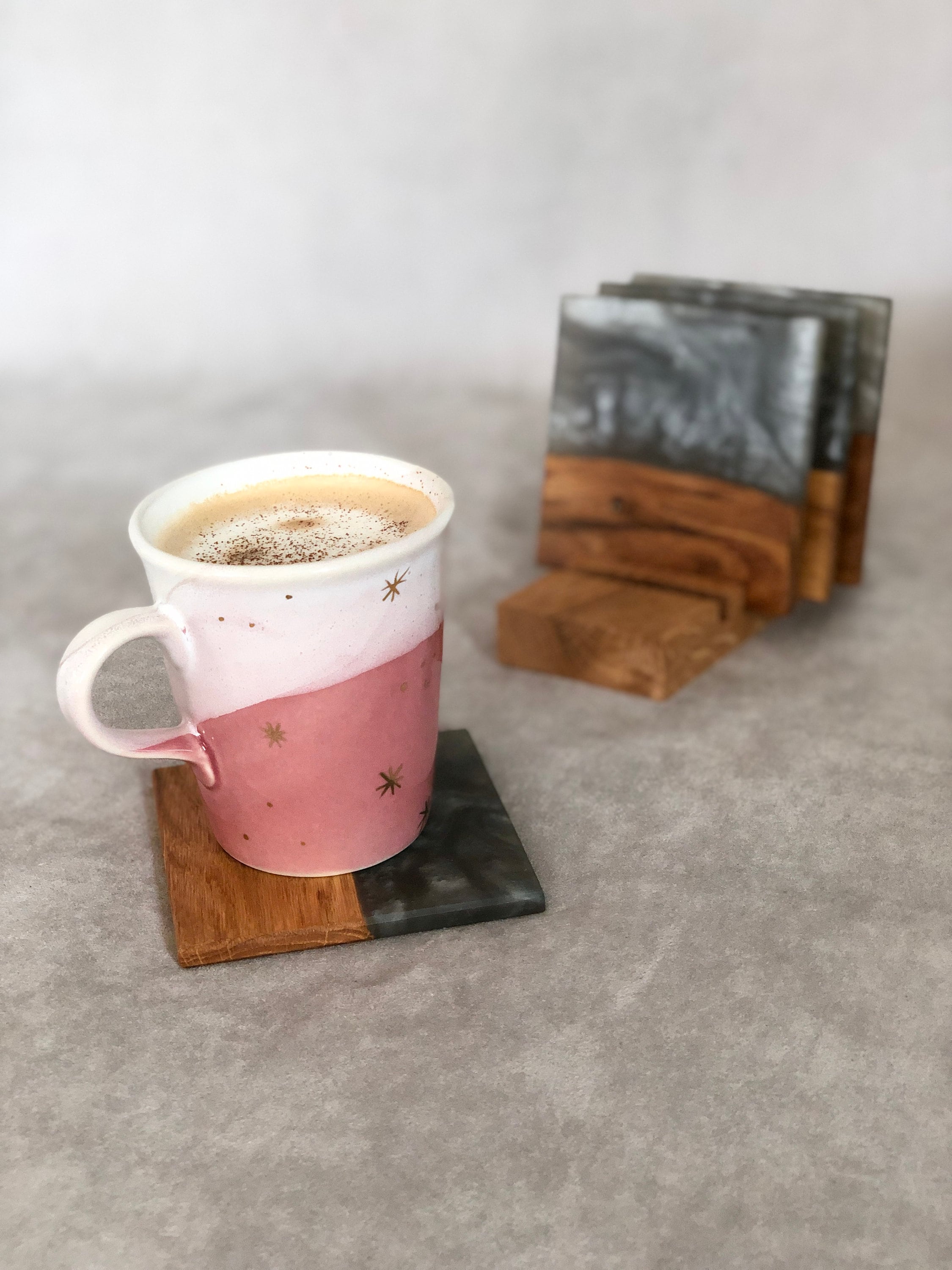Set of 2/4/6 Fancy Resin & Wood Square Coasters | Handmade | Epoxidharz ...