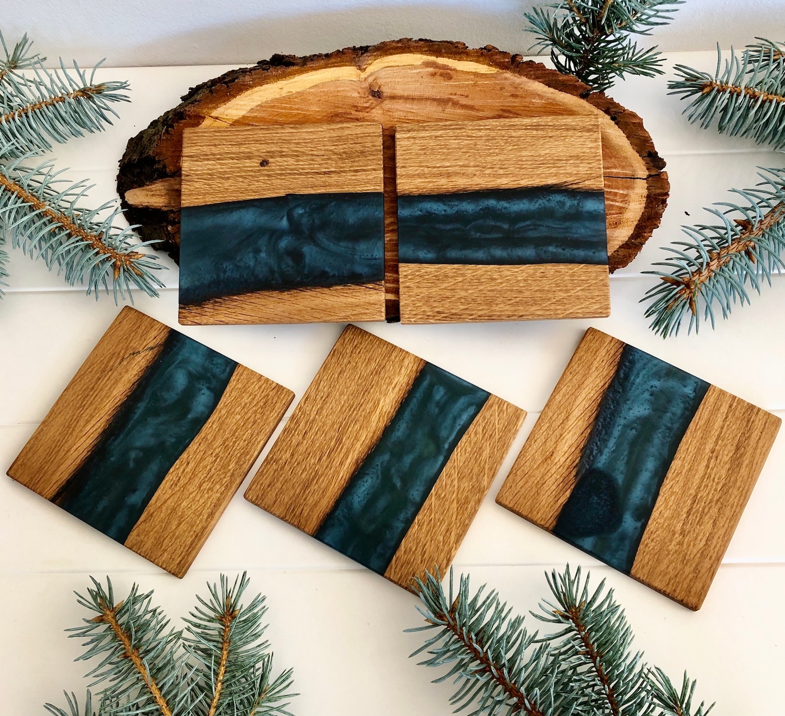 Coasters Set of 2/4/6 Fancy Resin & Wood Decor River | Handmade | Home ...