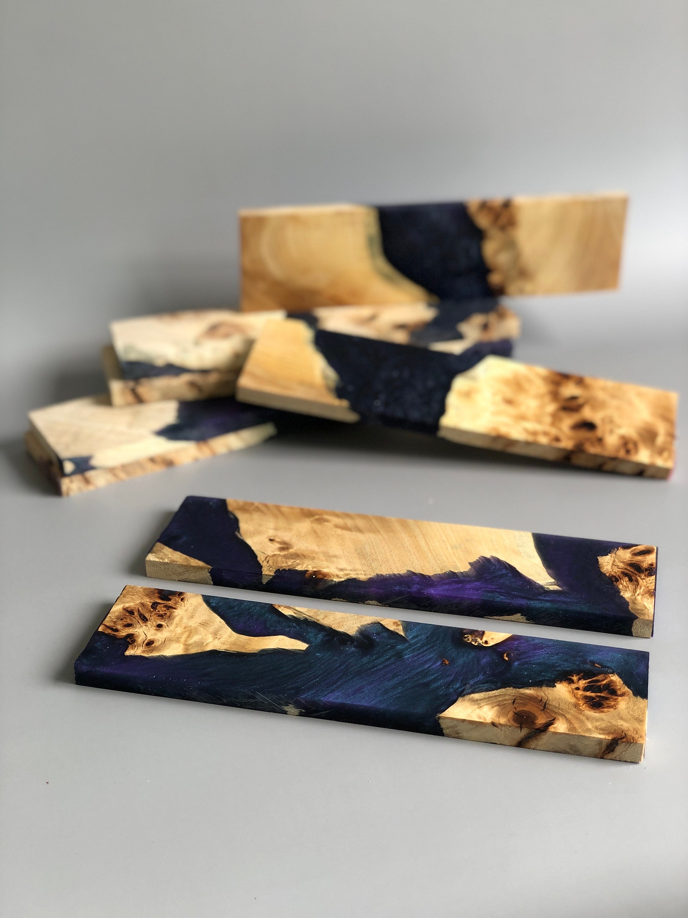 Set of Epoxy Resin Knife Handle Scales | Bookmatched Stabilized Blanks ...