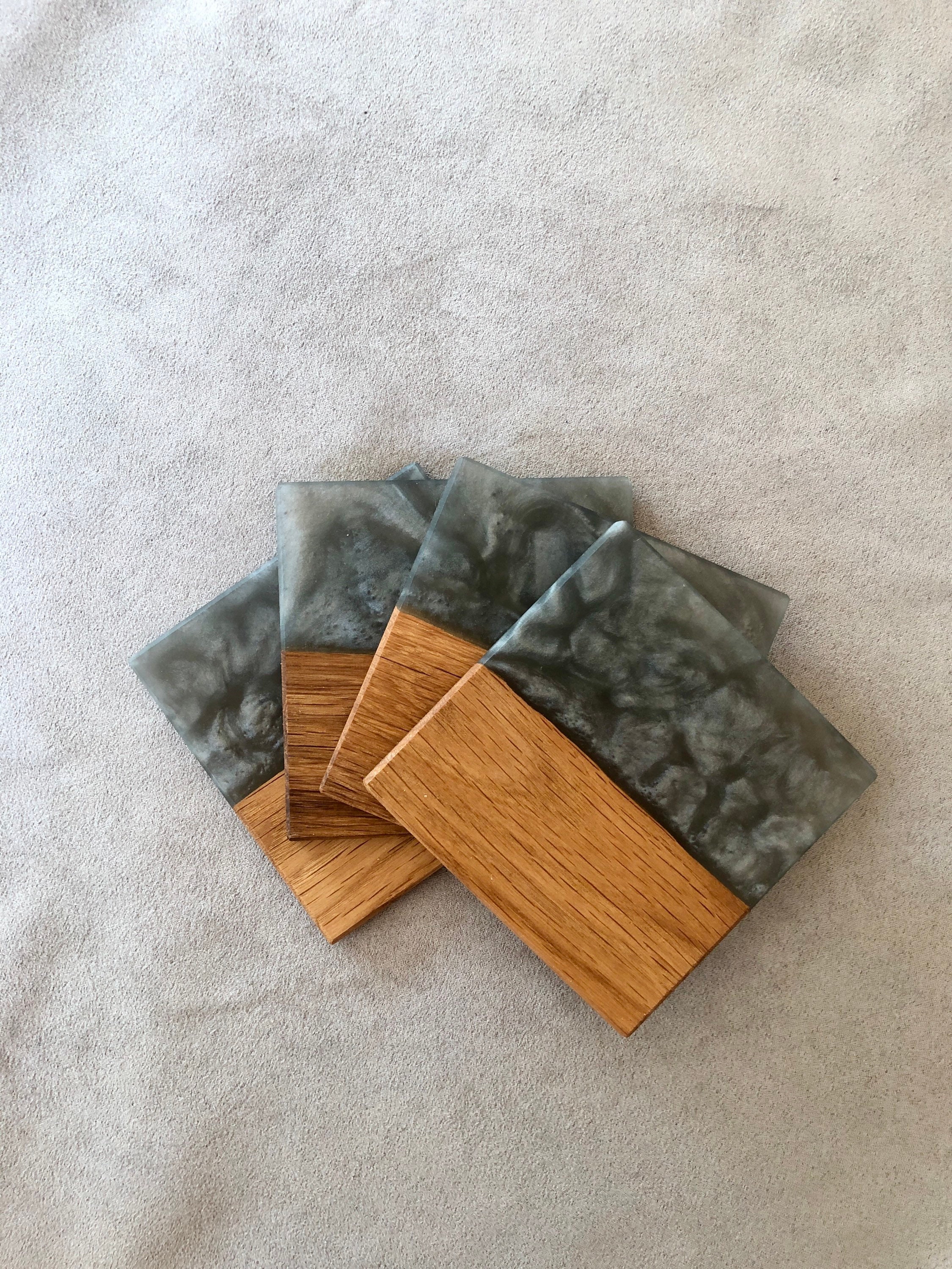 Set of 2/4/6 Fancy Resin & Wood Square Coasters | Handmade | Epoxidharz ...