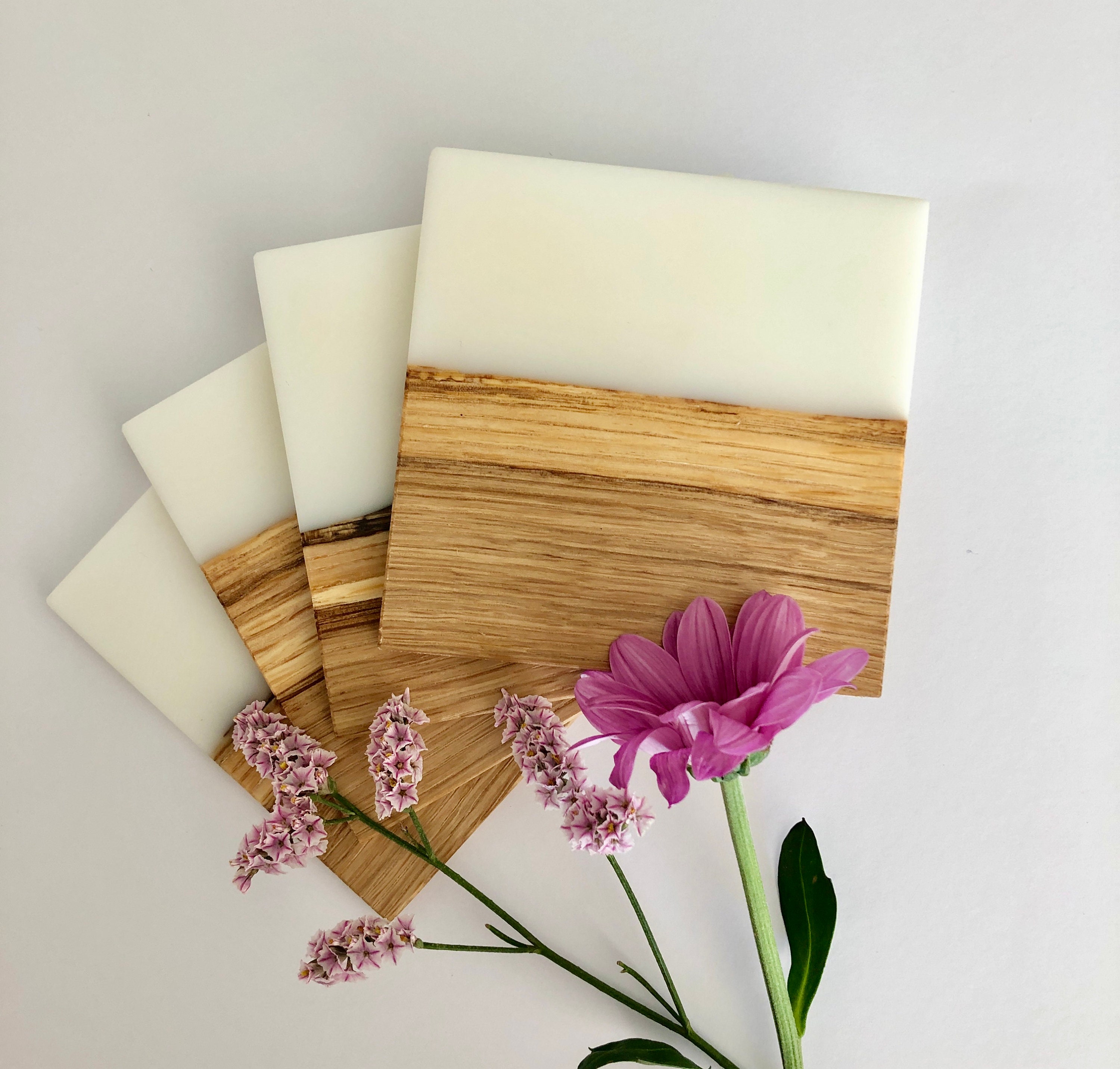 Set of 2/4/6 Epoxy Resin & Woody Square Coasters Handmade - Etsy