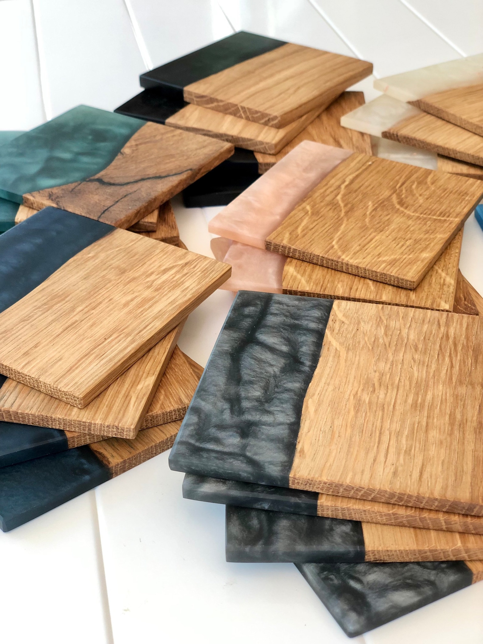 Set of 2/4/6 Fancy Resin & Wood Square Coasters | Handmade | Epoxidharz ...